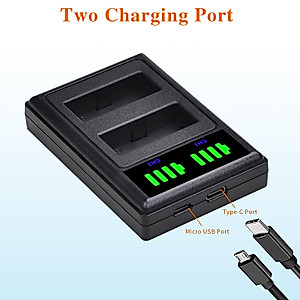 LP-E10 LPE10 Battery and LED USB Dual Charger with Type C Port Replacement for Canon EOS Rebel T6 T5 T7 T3 EOS 1200D 1100D 1300D 1500D 2000D 3000D Rebel KISS X50 X70 X80 X90