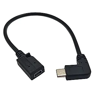 Qaoquda USB Type C to Mini USB Cable, 90 Degree USB-C Male to Mini USB Female Adapter Converter for MacBook Pro, Laptop, Android Devices(Only for Charging) (TypeC to Mini)