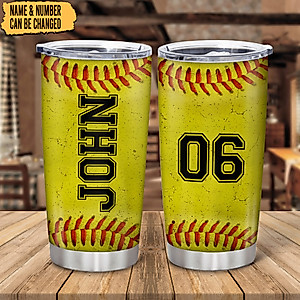 Hyturtle Personalized Softball Tumbler - Softball Print Custom Name Stainless Steel Tumbler 20oz With Straw Lid - Softball Gifts For Mom Women Men Fan Coach Sport Lovers Birthday Mother's Day