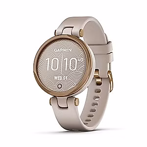 Garmin Lily™, Small GPS Smartwatch with Touchscreen and Patterned Lens, Rose Gold and Light Tan