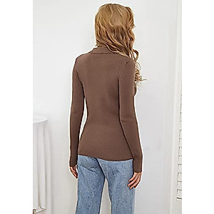 Kate Kasin Womens Polo Long Sleeve Sweater Scalloped V Neck Knit Tops Solid Ribbed Lightweight Pullover Shirts Coffee XL