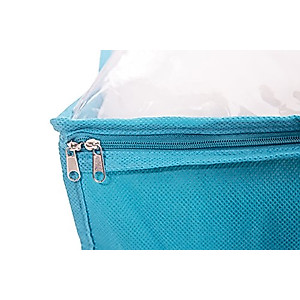 Amelitory Underbed Storage Bag Bedding Container Zippered Comforter Organizer Large Capacity Fabric Lake Blue