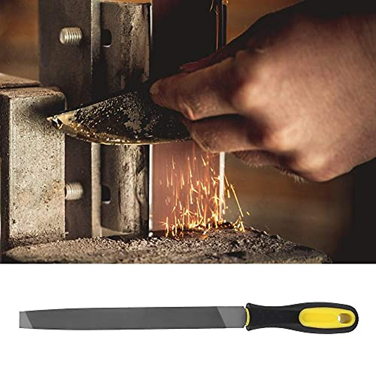 Kafuty-1 8in Flat Mill File, Smooth Blade with Ergonomic Handle, T12 carbon tool steel Edge Metal File Sharpening for Drills and All Edge, Lawn Mower Blade, Garden Shears, Chisels, etc