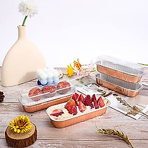 Suice Disposable Mini Cake Pans with Lids 6.5"x2.5"x1.2", 25pcs Aluminum Baking Cups Small Cupcake Pans 6.8Oz, Individual Dessert Pans Rose Gold Disposable Ramekins for Cheesecake, Creme Brule,Cupcake