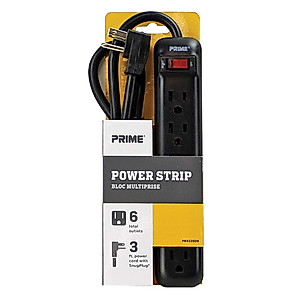 Prime Wire & Cable PB922009 6-Outlet Power Strip with Right Angle Plug and 14-3 SJT 3-Feet Cord,Black