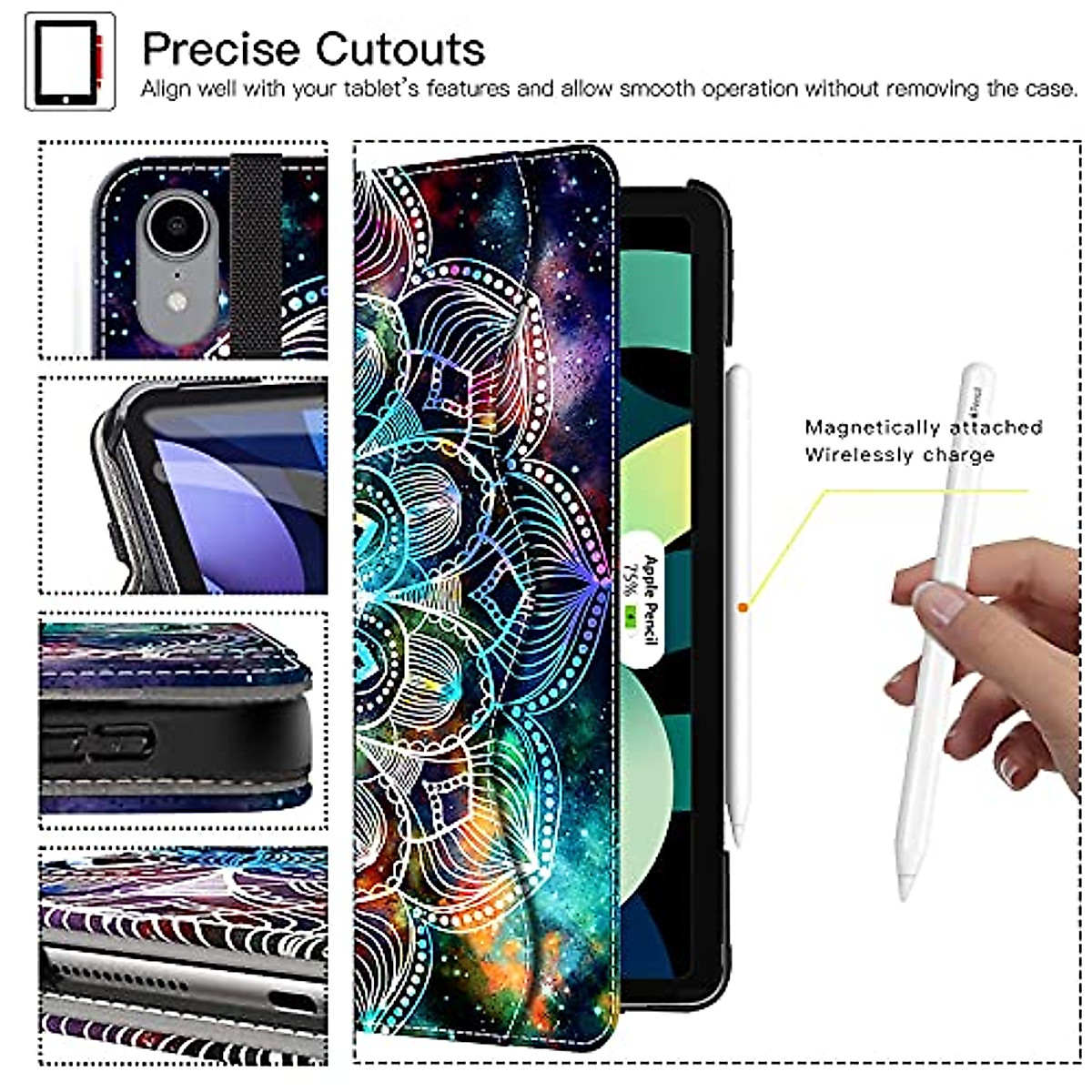 VORI iPad Air 5th/4th Generation 10.9 Inch 2022/2020 Case with 360 Rotating, Multi-Angle Viewing Folio Stand Cover with Pocket, Auto Sleep/Wake for iPad Air 4 & 5 case, Mandala Galaxy