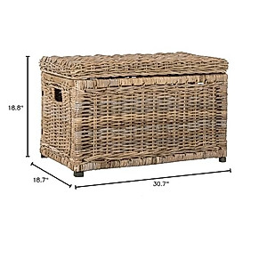 happimess HPM9002B Elijah 30" Wicker Storage Trunk, Collapsible for flat storage, Rattan-Kubusoft Gray, Coastal for Office, Dorm Room-LivingRoom, Bedroom, Dining Room, Natural