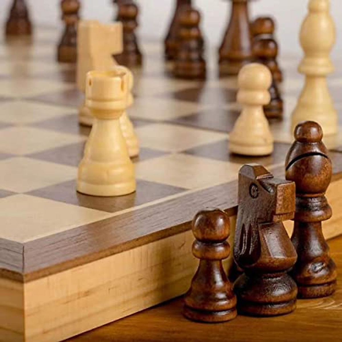 15'' Magnetic Wooden Chess Set Folding Board, Handmade Portable Travel Chess Board Game Sets with Game Pieces Storage Slots Beginner Chess Set for Kids and Adults - 2 Extra Queens