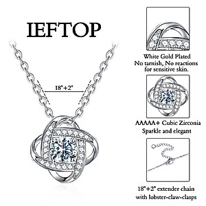 Ieftop Retirement Gifts for Women Necklace, 14K White Gold Plated Cubic Zirconia Love Knot Necklaces for Women Nurse Coworker Farewell Gifts Teacher Retirement Gifts for Women 2024