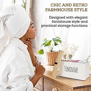 Bliss by Home Tampon Holder Storage for bathroom, Feminine Wood Container Box, Women Product Organizer, Farmhouse Décor, Pad Storage Container Box, Rustic Accessories (white)