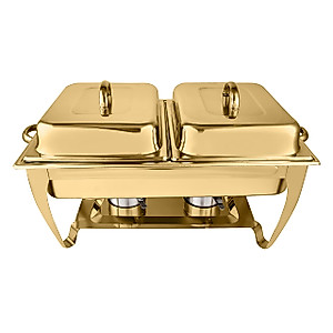 HONHPD Golden Chafing Dish Buffet Set, 9 QT Stainless Steel Food Warmer - 9 Liters Buffet Servers with Fuel Holder & Water Pan - Chafer Set for Banquet Parties Even Catering Wedding