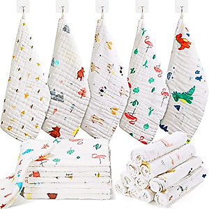 Frienda 10 Pack Muslin Baby Burp Cloths 20 x 10 Inches Burping Rags 6 Layers Soft Absorbent Muslin Burp Cloths for Baby Infant Shower, 10 Styles