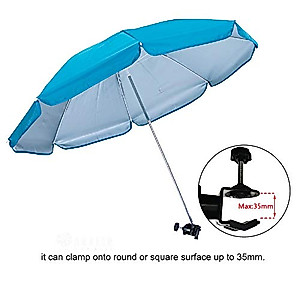 AMMSUN 2 PCS Chair Umbrella with Clamp 43 inches UPF 50+,Portable Clamp on Patio Chair,Beach Chair,Stroller,Sport chair,Wheelchair and Wagon,Bright Blue,2 Pack