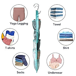 2 Pack Hanging Closet Organizer and Storage, Underwear Sock Bra Leggings Organizer Hanging Bags, Hanging Wardrobe Clothes Organizer with Dual Sided 10 Mesh Pockets and 2 Metal Hooks Cnzodiac