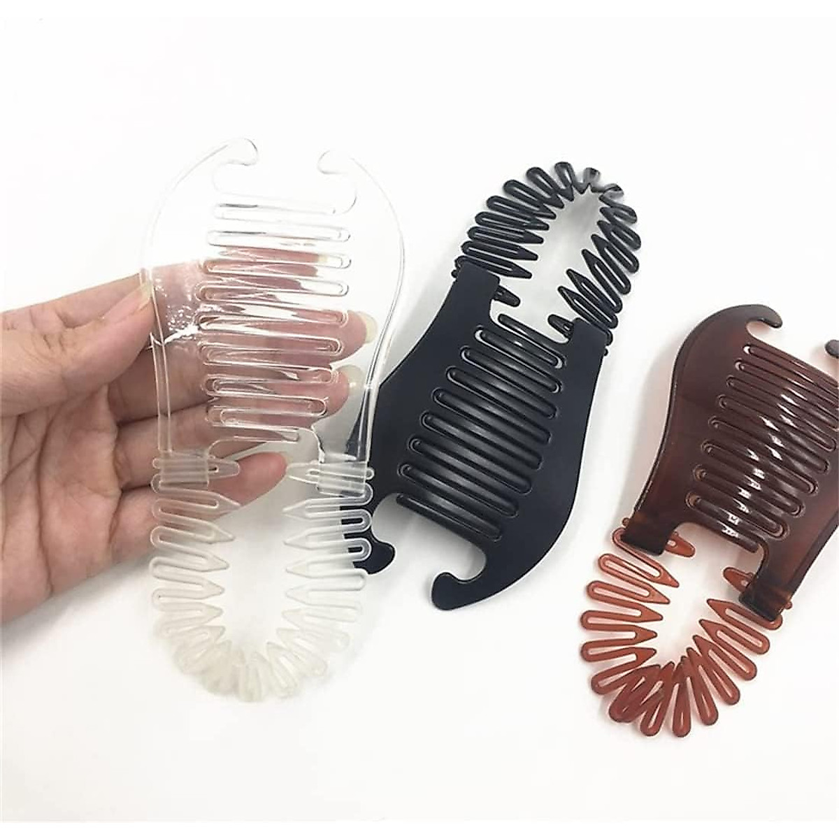 3Pcs Banana Hair Clips for Women - Banana Hair Clips, Banana Clips Hair for Fine Hair, Soft Bendable Hair Combs, Banana Clips Hair for Thick Hair (Brown+Black+White)
