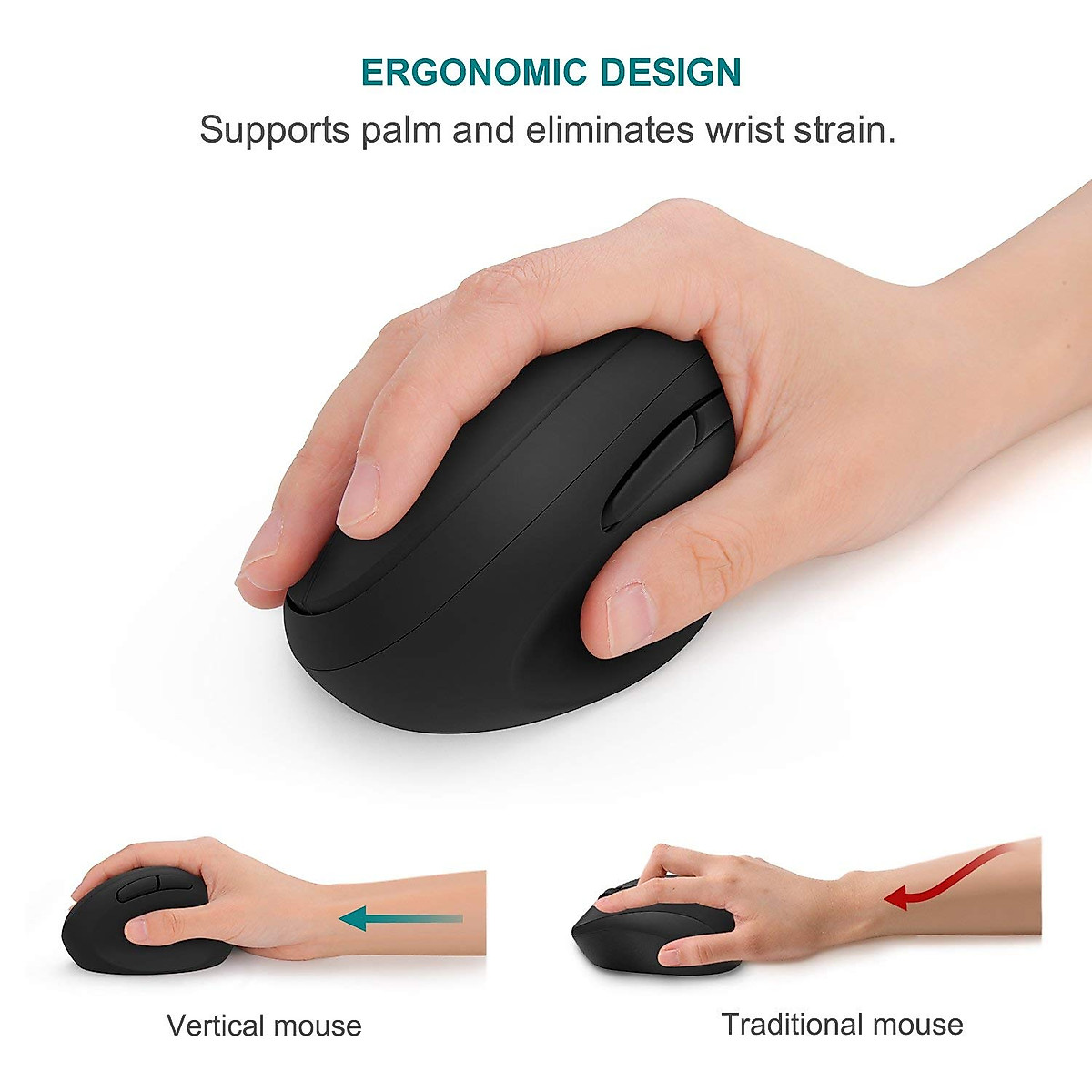 Wireless Vertical Mouse, Ergonomic Wireless Mouse 2.4G High Precision Optical Mice, Reduce Wrist Pain (for Small Hands)
