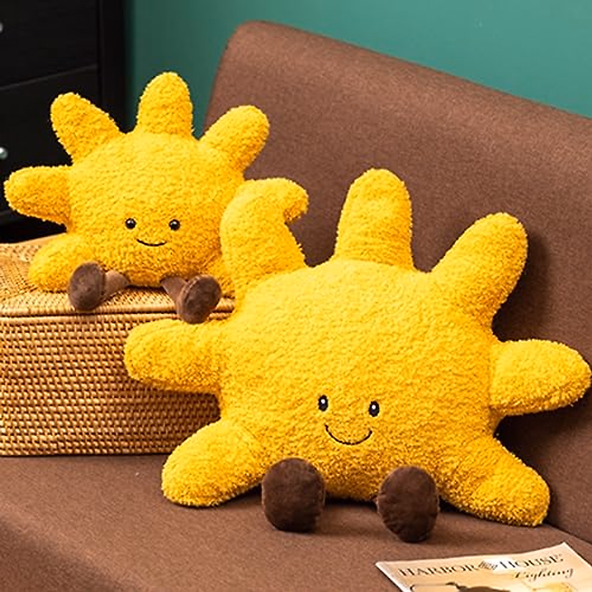 OUKEYI Soft Sun Plush Toy,Cute Smile Yellow Funny Sun Stuffed Animals Pillow,Sun Shape Chair Cushion Sofa Cushion Pillow(11.8“x18.8/30cmx48cm)
