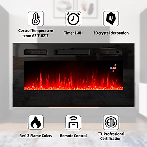 AMERLIFE Fireplace Entertainment Center Set, Includes 70" Fireplace TV Stand & 2 LED Highgloss Bookcases, Modern Storage Cabinets for TVs up to 80", Black