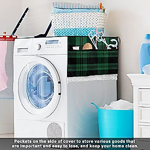 Kigai Green Plaid Buffalo Washing Machine Cover, Top Load Washer Dryer Fabric Cover with Storage Bags for Home Appliances Dust Proof Covers for Refrigerator Oven