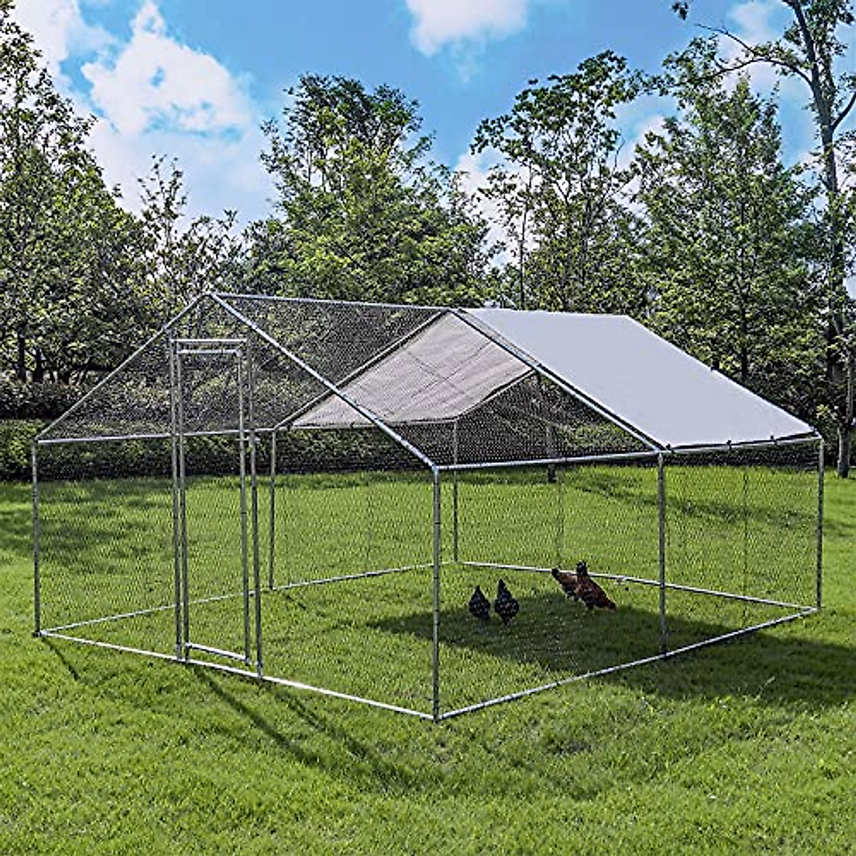 JOIONE Large Metal Chicken Coop with Waterproof & Anti-UV Cover, Galvanized Steel Coops for Outdoor Backyard Farm Garden (9.8' x 13.1' x 6.5')