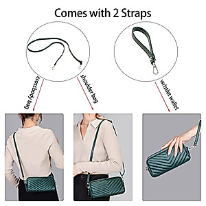 Herald Small Cell Phone Crossbody Bag for Women, Quilted Shoulder Handbag Clutch Wristlet Purse with Credit Card Slots (Green)