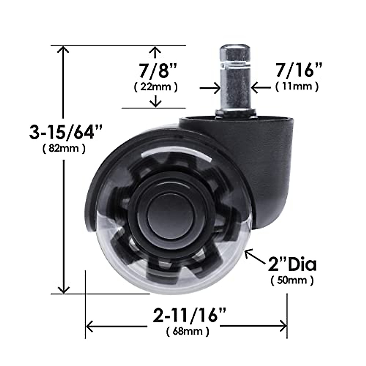 Slipstick Premium Rubber Office Chair Caster Wheel Replacements (Set of 5) for All Hard Surface Floors and Carpet, Heavy Duty 2 Inch Twin Rollerblade Chair Wheels with Universal Fit 7/16” Stem, CB684
