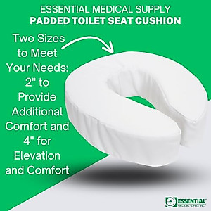 Essential Medical Supply Foam Padded Toilet Seat Cushion - 2" Height, Hook and Loop Attachment for Easy Installation, Washable Vinyl Cover - Added Cushion for The Toilet with Pressure Relief