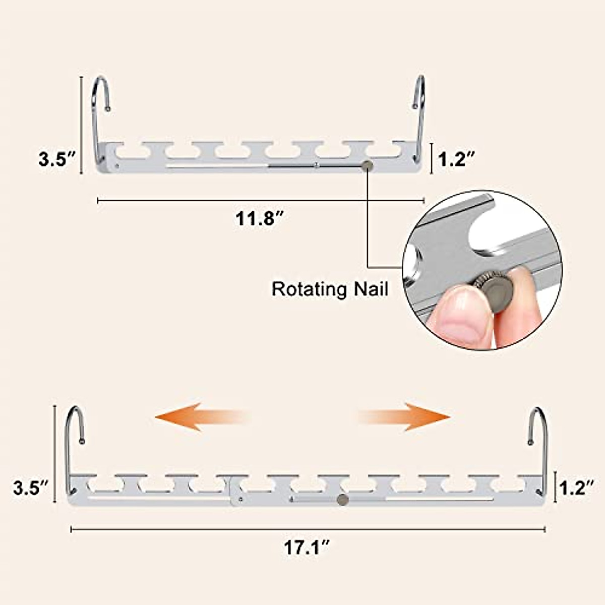 Sindax Space Saving Hangers Telescopic, 6 Holes Clothes Hangers Adjustment to 9 Holes, Upgraded Sturdy Metal Clothes Hangers Space Saving for Heavy Clothes, Closet Organizers and Storage - 5 Pack