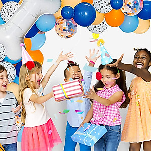 Whaline 124Pcs Blue Birthday Party Balloon Garland Arch Kit Blue Orange Dog Paw Bone Foil Balloons Fringe Curtains Party Decor for Boys Girls Baby Shower Blue Theme Birthday Party Decorations