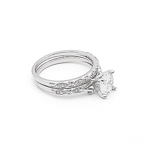 Lannelle Bridal Wedding Ring Set for Women Sterling Silver Unique Vine Setting Solitaire 1.25 Carat Cubic Zirconia Engagement and Band Black Tie Series by Ginger Lyne