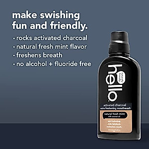 Hello Activated Charcoal Extra Freshening Mouthwash, Natural Fresh Mint and Coconut Oil, Fluoride Free, Alcohol Free, Vegan, SLS Free and Gluten Free, 16 Fl Oz (Pack of 3)