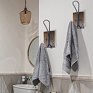 TEGUEPS Wall Hooks for Hanging, 2 Pack Farmhouse Towel Hooks for Bathrooms Wall Mounted, Heavy Duty Rustic Decorative Wood Coat Hooks Hanging Keys Robe Hat for Bedroom, Kitchen,(Weathered Brown)