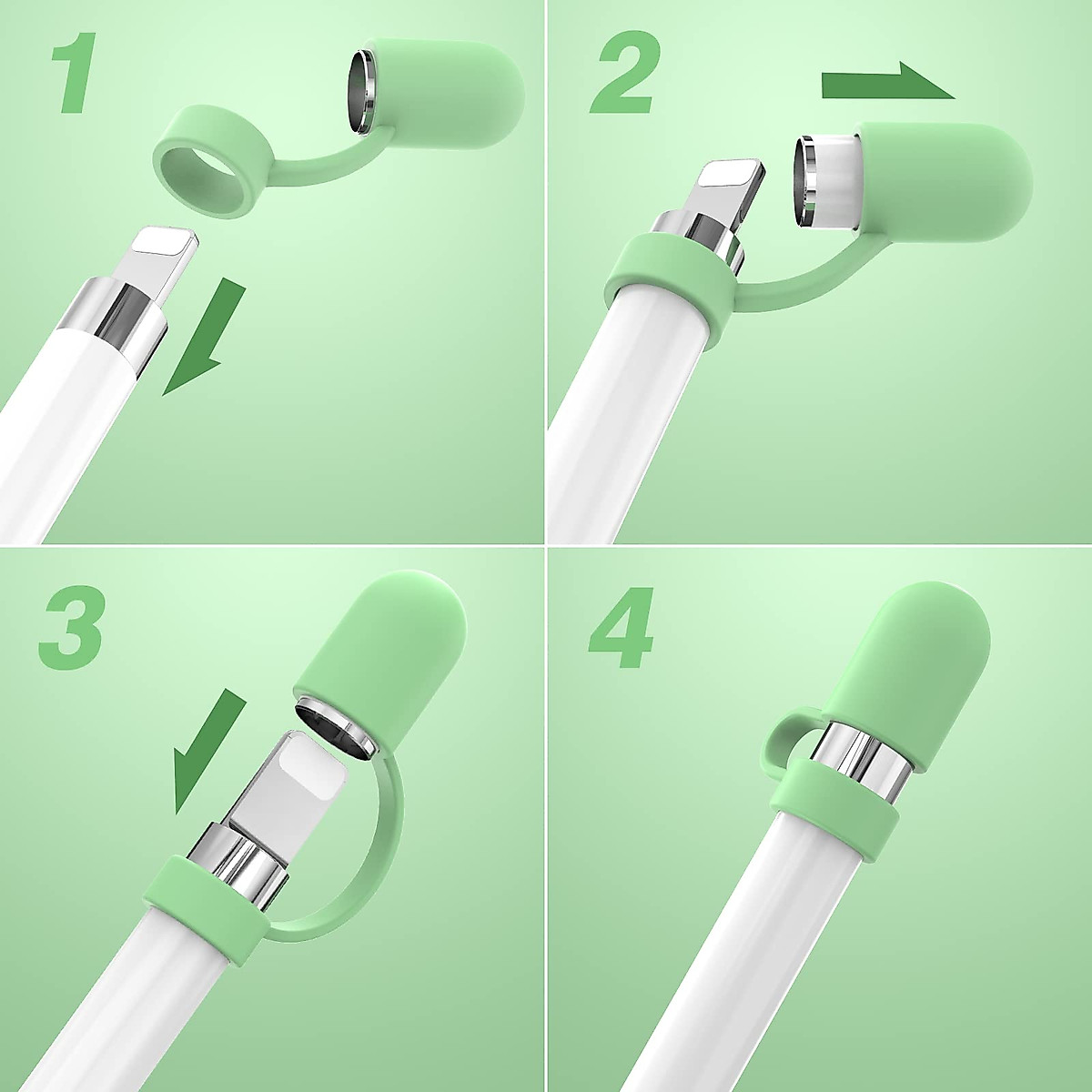 Jelanry Magnetic iPencil Cap Replacement with Silicone Cap Holder for Apple Pencil 1st Gen, Anti-Lost Protective Cover Pencil Accessories for iPad A16 11th 10th 9 8 7 6 Air Mini Pro(2 Cap+4 Cap Cover)