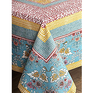 Maison d' Hermine Table Cloth 100% Cotton 60"x90" Decorative Tablecover Washable Rectangle Easter Tablecloths for Dining, Buffet Parties & Wedding Use, Marquise - Spring/Summer