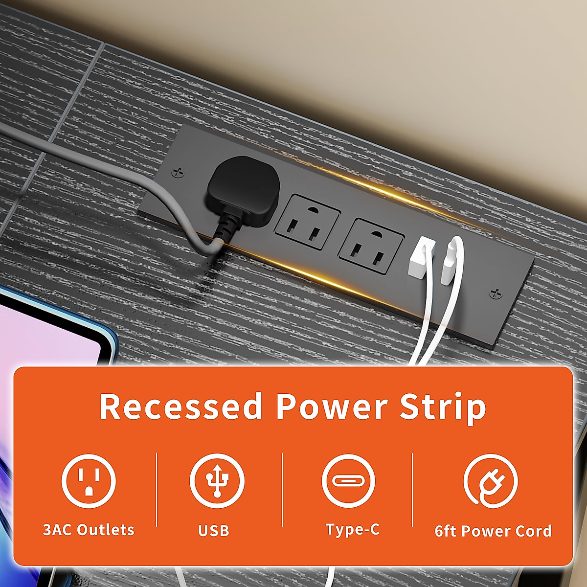 JOISCOPE Computer Desk with USB & Type-C Outlet, Home Office Desk with 2-Tier Storage Shelves, Modern Gaming Desktop Workstation, 60 inches, Black