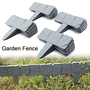 20x Cobbled Stone Effect Plastic Fence Garden Lawn Yard Plant Edging Border Grey