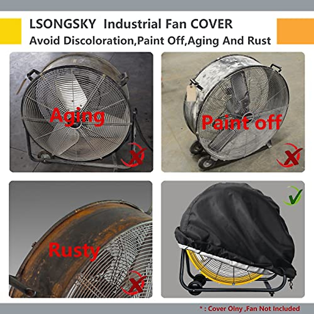 LSongSKY Industrial Fan Cover,Waterproof&Dustproof Cover Suitable for 24" High Velocity Movement Heavy Duty Drum Fan, Heavy Duty Outdoor Floor Fan Cover,Fits up to 29.9 x 8.6 x 29.9 inches,Black