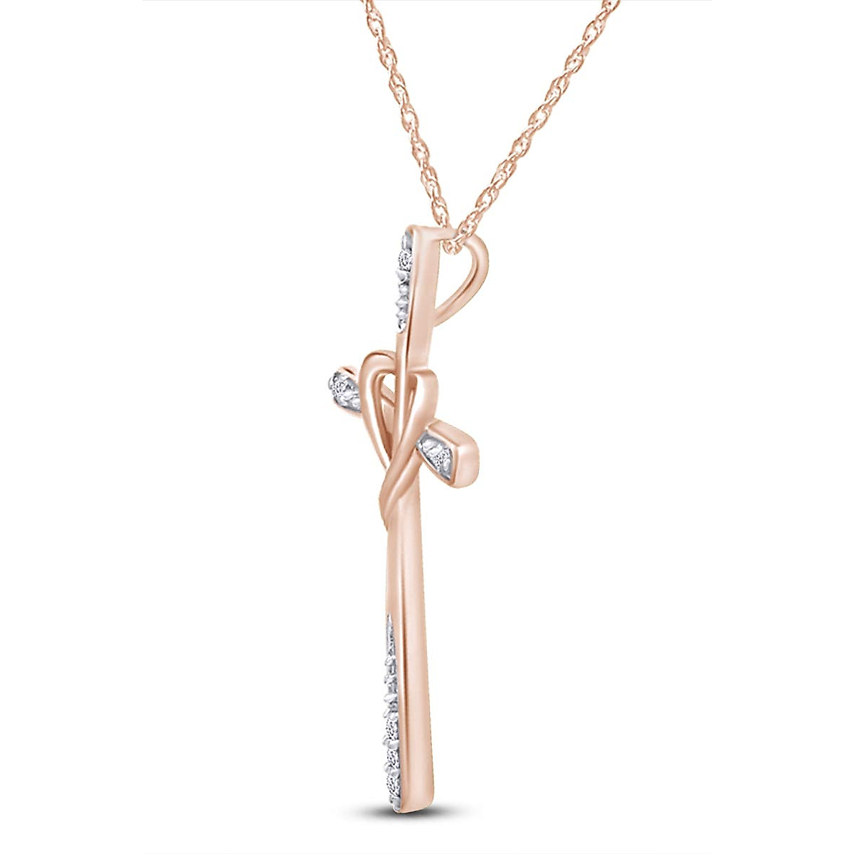 Jewel Zone US White Natural Diamond Cross Heart Pendant in 10K Rose Gold (1/20 cttw)