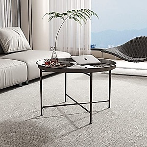 Yusong Coffee Table, Boho-Chic Hammered Metal Tray Coffee Table, Mahdavi Round Coffee Tea Table, Living Room Tables for Storage and Display, Brushed Silver