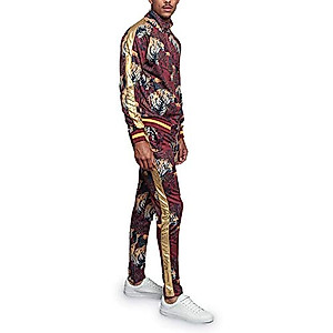 G-Style USA Men's Royal Floral Tiger Track Suit ST559 - Burgundy - 2X-Large
