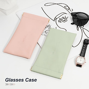V-LAFUYLIFE Glasses Case Soft 2 Pack - Portable Leather Squeeze Top Eyeglass Case Anti-Scratch Soft Sunglasses Case for Women.(Pink/Green)