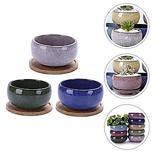 Yardwe 3 Sets Balcony Table and Pot Desk Container Cup Garden Hole Flower Style Containers Green Modern Round Gardening Bonsai Trays Greenhouse Tray Nursery Vintage Ceramic