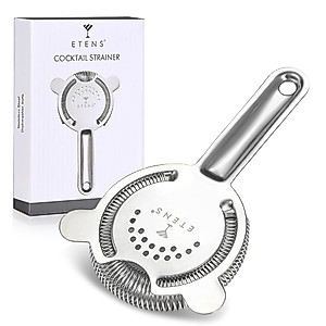Etens Cocktail Strainer for Drinks, Bar Strainers for Bartending, Martini Strainer for Boston Shaker Mixing Glass, Bartender Hawthorne Strainer w/Removable Spring– Stainless Steel, Silver