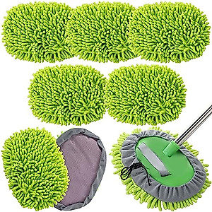 Tallew 5 Pcs Car Wash Mitt Car Wash Kit, Car Wash Brush Not Included, Microfiber Mitt Car Wash Detail Car Cleaning Tools Truck Washing Kit Chenille Scratch Free Replacement Kit for Auto RV Pickup Bus