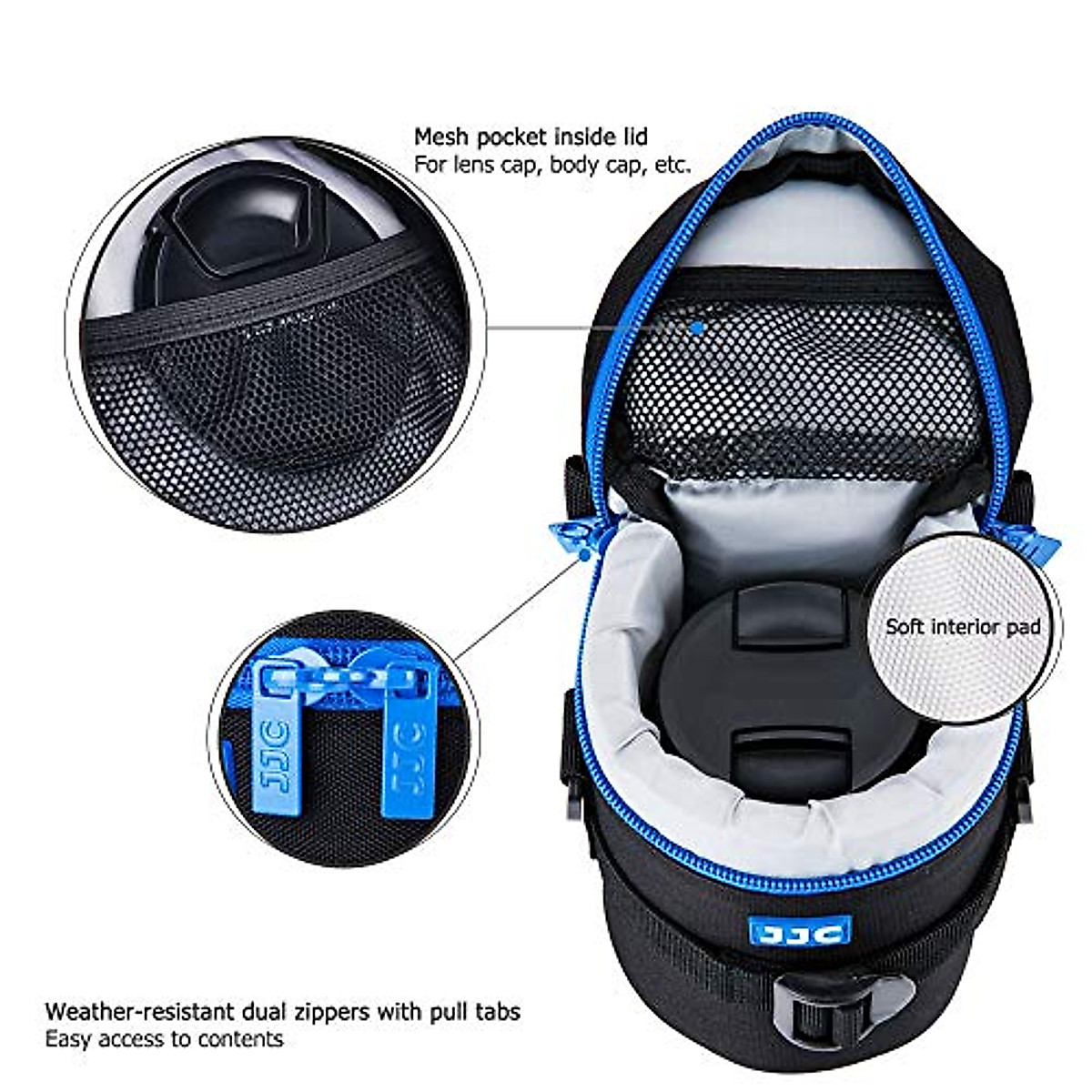 JJC Deluxe Lens Case Pouch for Canon EF-S 18-135mm/17-55mm/17-85mm/55-250mm/24-70mm f4L,Nikon AF-S 18-200mm/18-105mm/100-300mm/55-200mm,Sony E 55-210mm and Other Lens Below 3.14" x 5.31"(D x L)