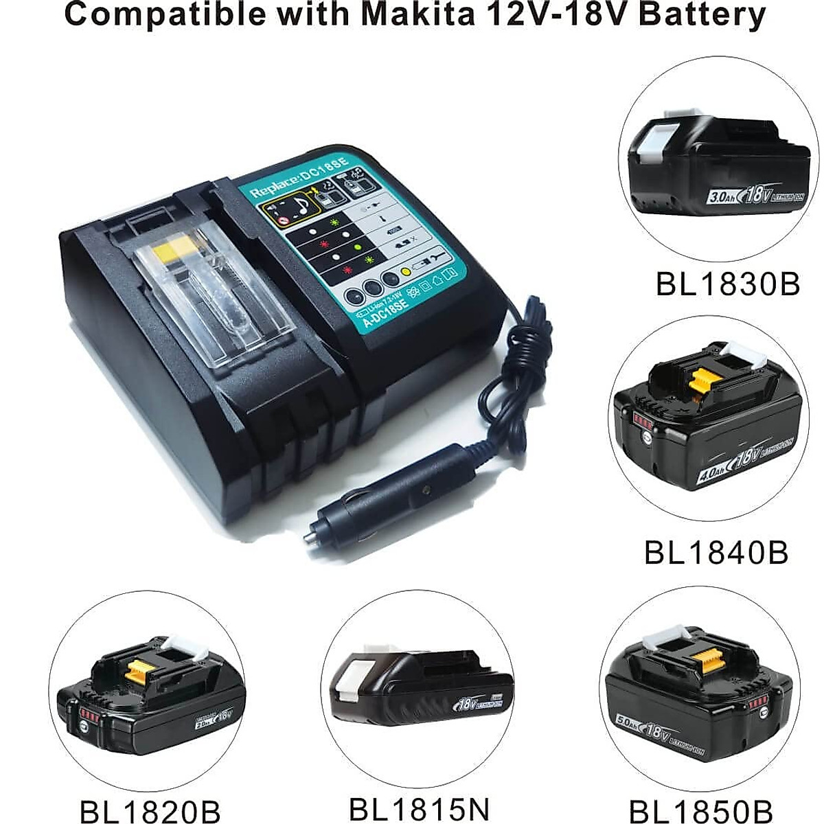 Compatible with Makita DC18SE 18 Volt Li-ion Nickel Metal Hydride Optimum Automotive Charger, Blue Vehicle Charger,The car Battery Charger compailble with Makita 18V Battery