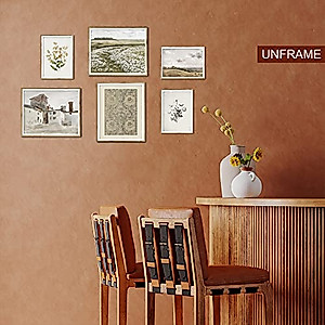 Vintage Botanical Wall Art -Neutral Wall Art prints for wall decor for Rustic Farmhouse Kitchen, Bathroom, Bedroom Poster Print Wall Decor - Preppy Room Decor Aesthetic Vintage, Nature, Tree Sketch Set of 6 landscape wall art.