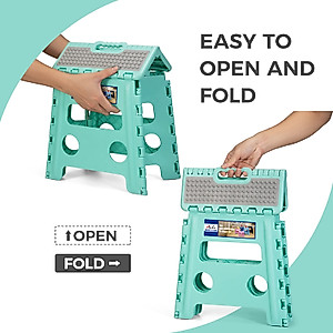 ACKO Folding Step Stool 13 Inch Stool Heavy Duty Plastic Foldable Step Stools for Kids, Stepping Stool with Handle, Folding Stool Suitable for Kitchen Hold Up to 300 LB (Teal 1PC)