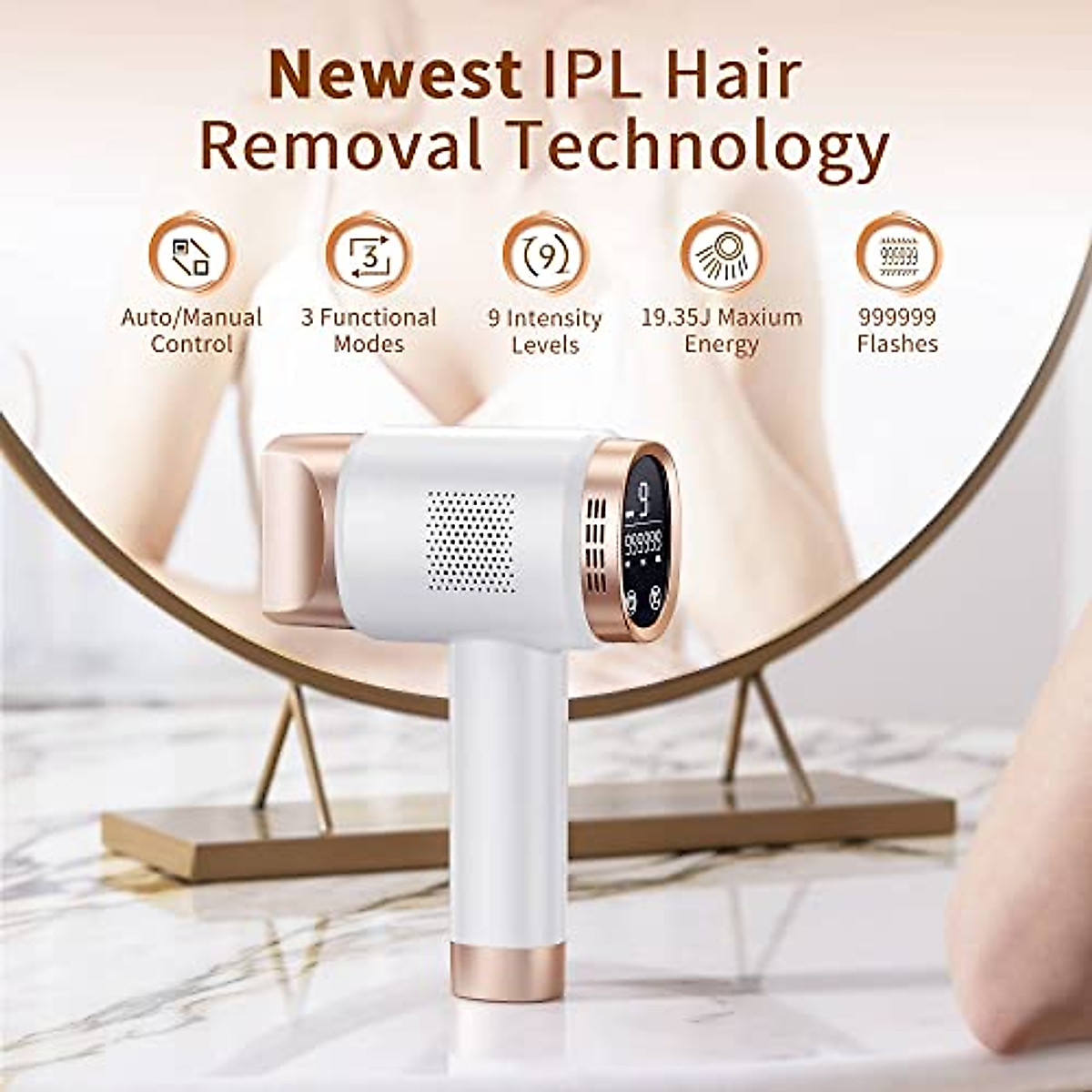 Aopvui Laser Hair Removal for Women and Men, IPL Permanent Hair Removal 999900 Flashes Hair Remover Device for Whole Body Use