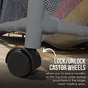 Pool Bins Pool Equipment Holder with Towel Drying Bars, Mesh Rolling Multi Use Storage Organizer Bin, Large Towel Hanger (25" L x 34.5" W x 62.6" H), Gray